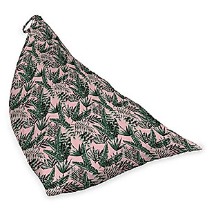 Ambesonne Foliage Lounger Chair Bag, Tropical Theme Exotic Banana Leaves Along Shadow in Green Tones on Pink Background, High Capacity Storage with Handle Container, Lounger Size, Multicolor