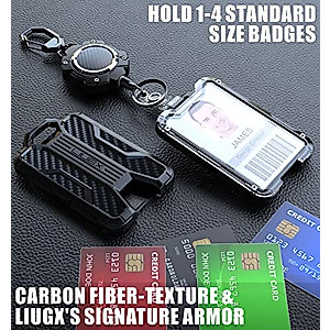 LIUGX Retractable Badge Holders, Heavy Duty Retractable Keychain, Carbon Fiber-Texture, Durable ID Card Holder (Holds 4 Cards), with 31.5” Retractable Badge Reel Key Chain, 10,000+ Rebound