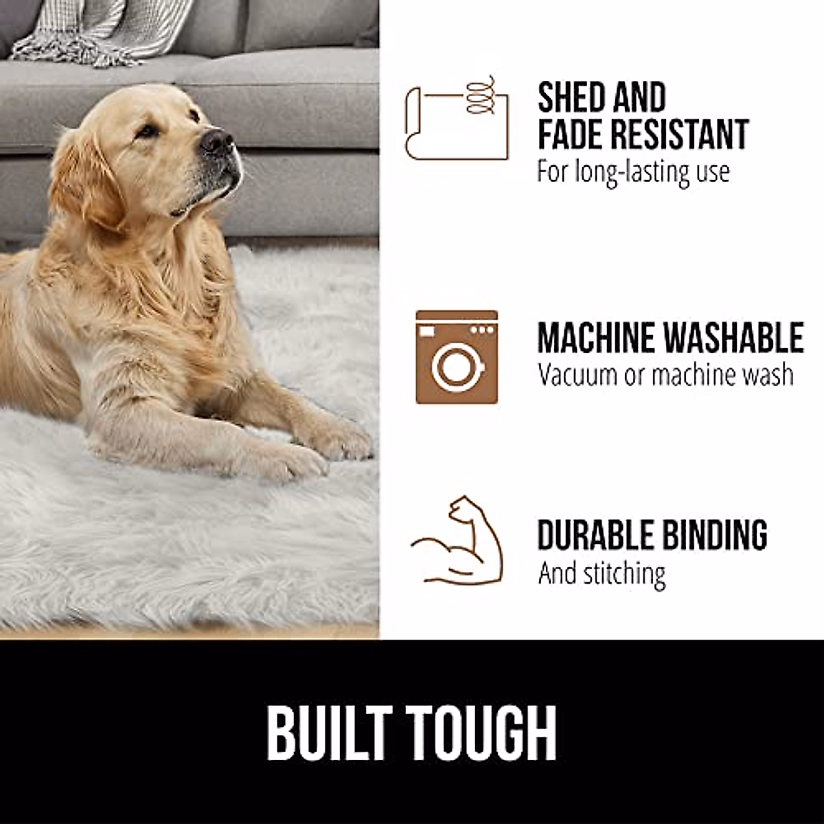 Gorilla Grip Fluffy Faux Fur Rug, 5x7, Machine Washable Soft Furry Area Rugs, Rubber Backing, Plush Floor Carpets for Baby Nursery, Bedroom, Living Room Shag Carpet, Luxury Home Decor, Ivory