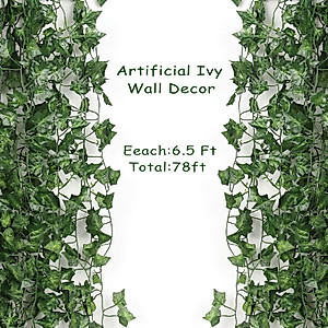 LuLuHouse Exoment 78Ft 12 Strands Artificial Ivy Leaf Plants Greenery Hanging Vines for Home Room Garden Office Wedding Wall Decor (Green)