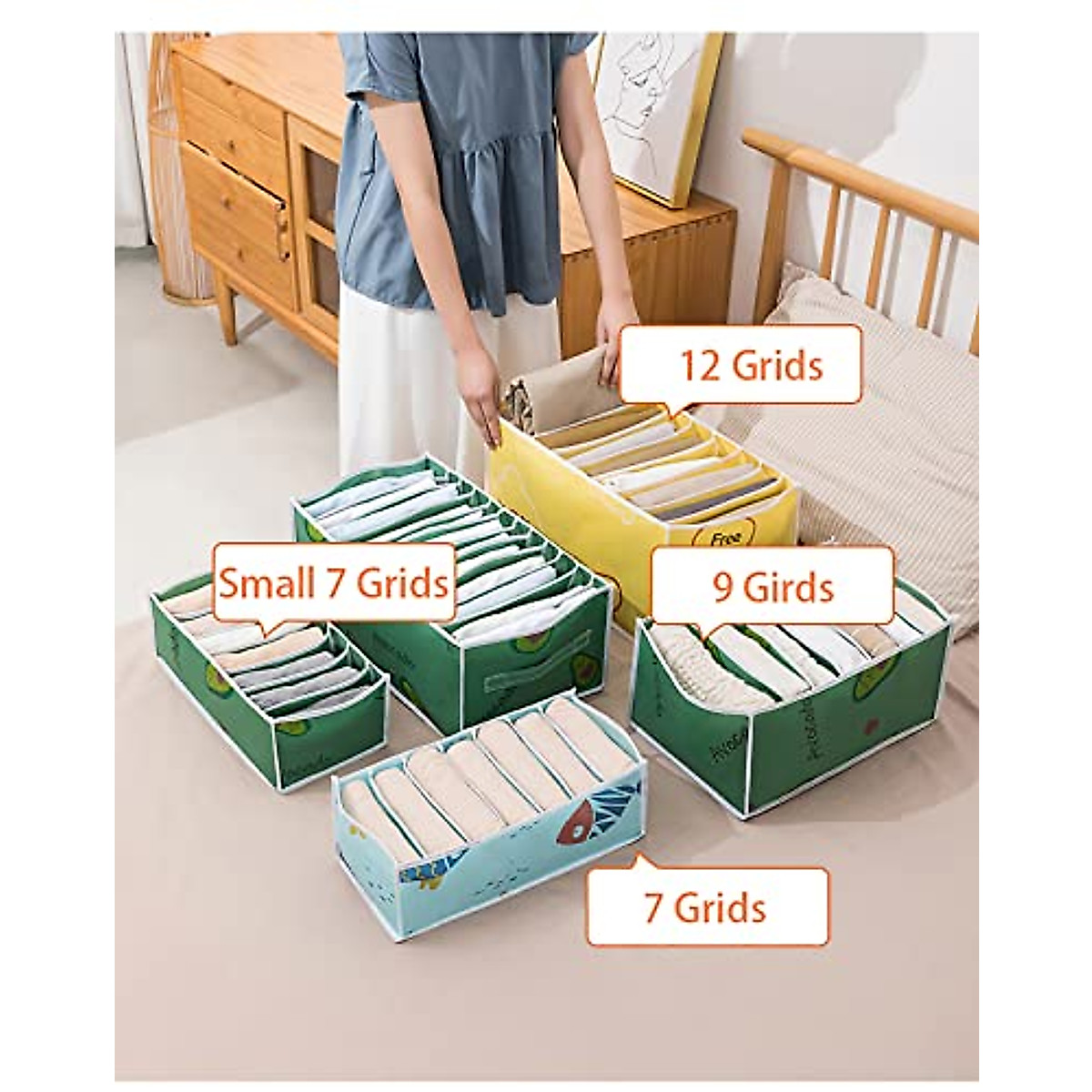 2PCS Washable Wardrobe Clothes Organizer, 7/9 Grids Foldable Visible Closet Organizer Clothes Drawer Mesh Separation Box for T-shirts, Leggings, Skirts (9 Grids Large Size Avocado)