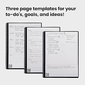 Rocketbook Fusion Reusable Undated Productivity Planner, Letter Size 8.5x11, Navy Blue - Goals, Monthly and Weekly Calendar, Daily To-do List, Lined and Dotted Notes Pages