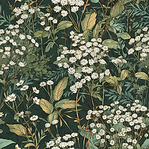 Jeweluck Floral Wallpaper Peel and Stick Wallpaper Green Floral Contact Paper 15.7inchx118.1inch Vintage Flower Wallpaper Green Contact Paper Removable Self Adhesive Wallpaper for Bedroom Decor