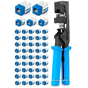 Everest Media Solutions Bundle – 2 Items: easyJACK - Speed Termination Tool + 50 Pack of RJ45 CAT6 UTP Keystone Jacks - Blue