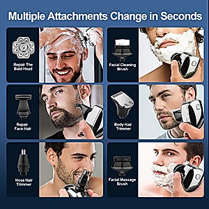 HIENA PRO Head Shavers for Bald Men, 9D 6-in-1 Bald Head Shavers for Men, Cordless Rechargeable LED Display Mens Head Razors for Bald, Ipx 7 Waterproof Wet Dry Rotary Travel Shaver, USB Charge