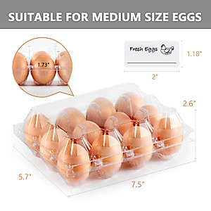 60PCS Egg Cartons Cheap Bulk with Sticker Labels, 3x4 Plastic Egg Carton for Fresh Medium Eggs, Reusable Chicken Egg Container Bulk Egg Holders for Refrigerator, Storage, Family, Chicken Farm, Market
