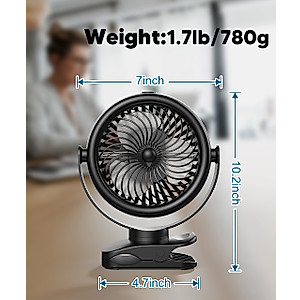 TYZU 7 Inch Portable Fan, Misting Fan, 4000 mAh Battery Operated Fan, Outdoor Misting Fan With 2 Mist Modes & 4 Speeds, 130ml Tank, 360° Rotatable, Clip on fan For Outside Camping Stroller Golf Cart