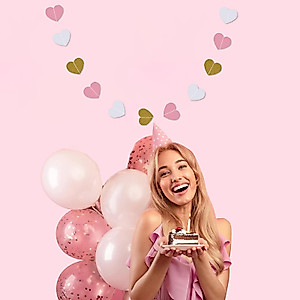 Glitter Gold Pink Heart Garland Paper Heart Streamers - 6.5 Feet Hanging Heart Banner Photographic Backdrop for Valentines Day Bridal Shower Wedding Engagement Birthday Party Decoration