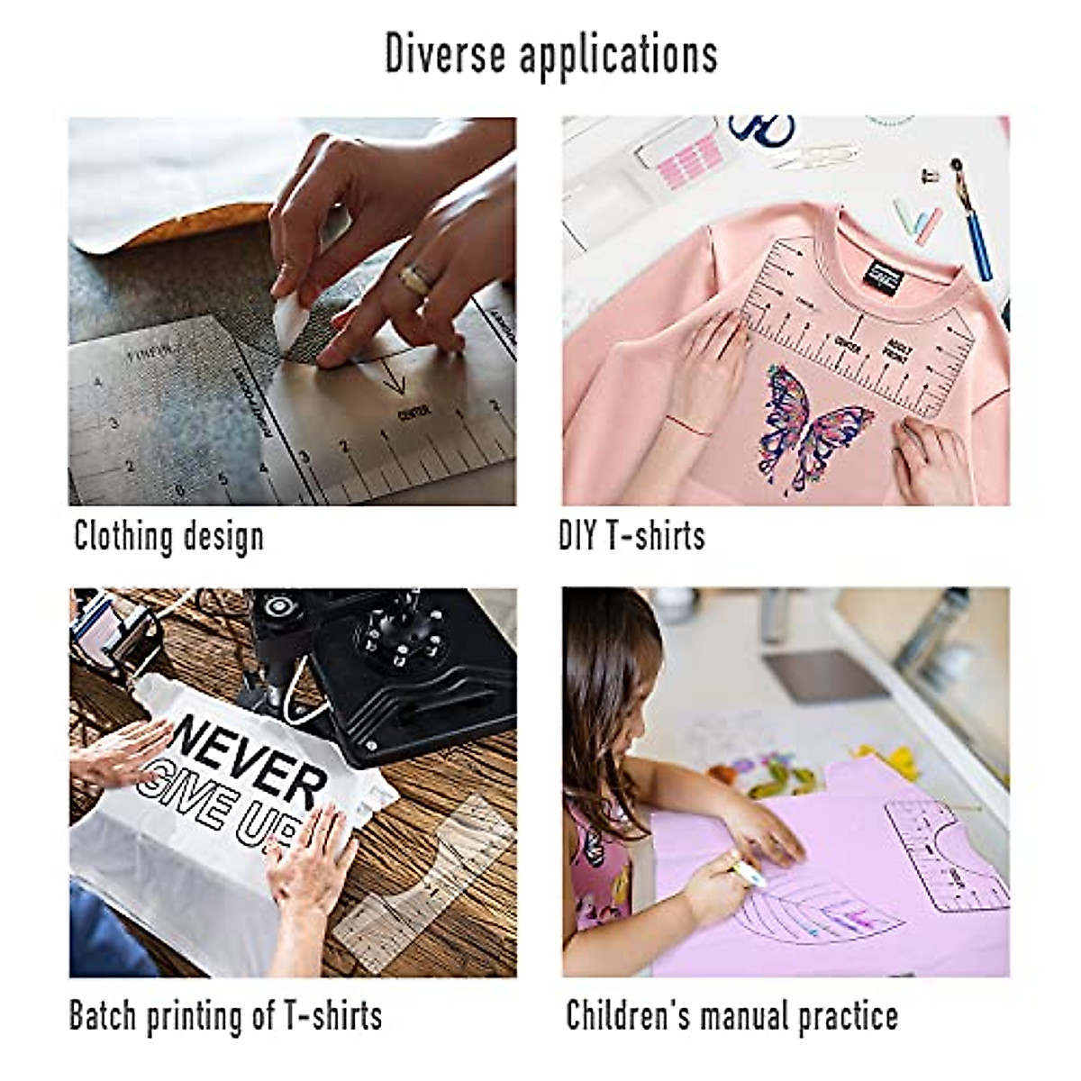 FINFINLIFE Tshirt Ruler-9Pcs, Tshirt Ruler Guide for Vinyl, Shirt Alignment, Center Designs for Heat Press, Transparent Tee Ruler for Infant Toddler Youth Adult, Front and Back Measurement