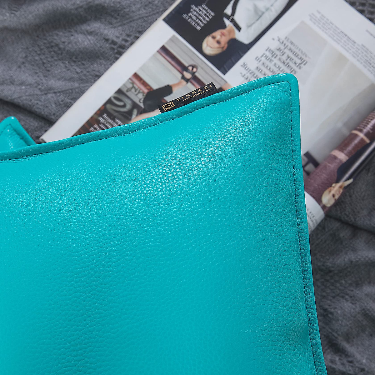 YINNAZI Thick Heavy Duty Soft Faux Leather Throw Pillow Covers, Solid Color, Waterproof Dustproof, Square Garden Cushion case, Pillowcase for Patio Couch Sofa Bench, 12x 20 Inch, Set of 2, Teal Green