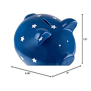 Pearhead Ceramic Piggy Bank, Baby Money Bank Keepsake, Modern Gender-Neutral Nursery Décor, Gift for Baby Girl Or Baby Boy, Blue with White Stars