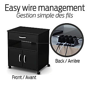 South Shore 2-Door Printer Stand with Storage on Wheels, Pure Black, 19 75 L x 26 W x 27 25 H,