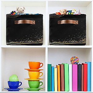 ALAZA Black White Golden Marble Large Storage Baskets with Handles Foldable Decorative 2 Pack Storage Bins Boxes for Organizing Living Room Shelves Office Closet Clothes