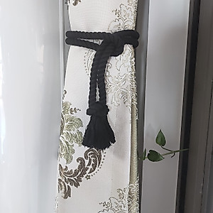 Yteseery 2 Pack Curtain tiebacks Rope, Outdoor Curtain Tiebacks, Natural Cotton Curtain Ties, Village Rural Rustic Farmhouse Curtain Holdbacks Curtain tie Backs Holders for Heavy Duty Drapes, Black