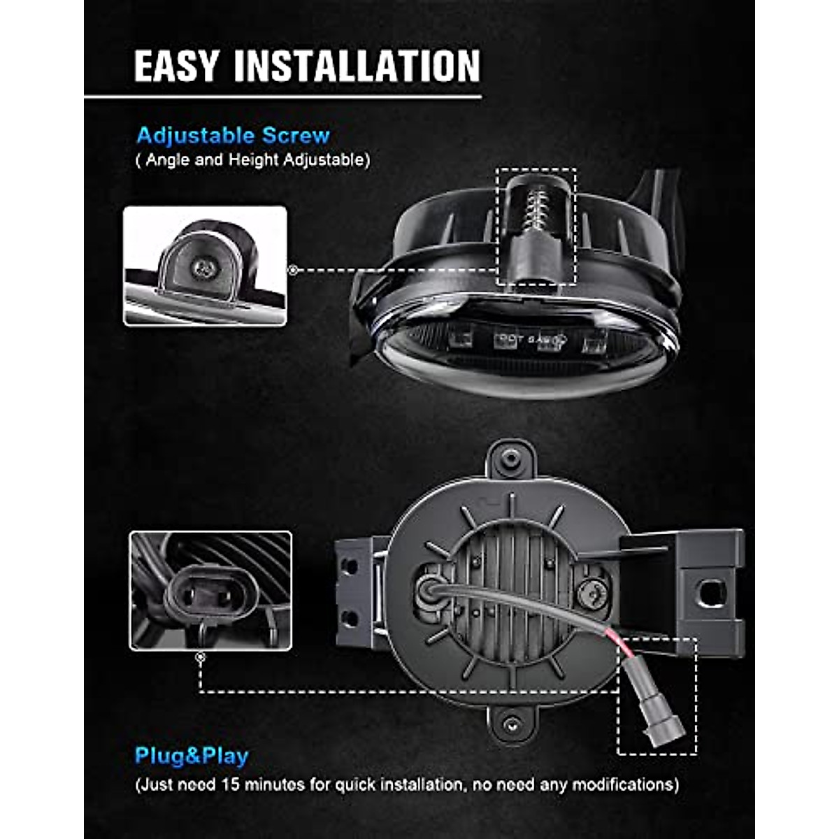 BICYACO New Version LED Fog Light Compatible with Dodge Ram 1500 2002-2008 Dodge Ram 2500/3500 Pickup Truck 2003 2004 2005 2006 2007 2008 2009-1 Pair Black