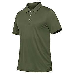 CRYSULLY Men's Combat Loose Fit Polo Shirt Summer Outdoor Fishing Collared Shirt Army Green