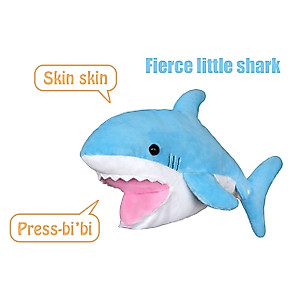 ICE KING BEAR Cute Blue Plush Shark Hand Puppet - Stuffed Animal Toy - 14 Inches Long