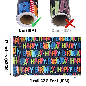 NESCCI Birthday Wrapping Paper,Birthday Gift Wrapping Paper,Wrapping Paper Roll-17 Inch X 32.8 Feet Per roll,Colorful Happy Birthday Pattern For Boys Girls, Perfect For Birthday Party, Baby Shower
