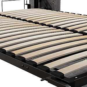 Bestar Orion Queen Murphy Bed with Storage Cabinets and Pull-Out Shelf (106W) in Bark Grey and Graphite, Sleeping Arrangement with Shelves