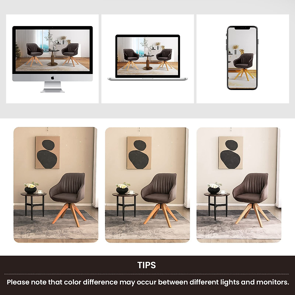 Giantex Swivel Accent Chair for Desk - Set of 2 Armchair Without Wheel, Leathaire Fabric Padded Comfy Mid Century Modern Desk Chair for Home Office Study Meeting Room Small Space, Brown