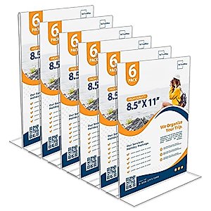 1InTheOffice Acrylic Vertical Stand-Up Sign Holder 8.5 x 11 "6 pack"