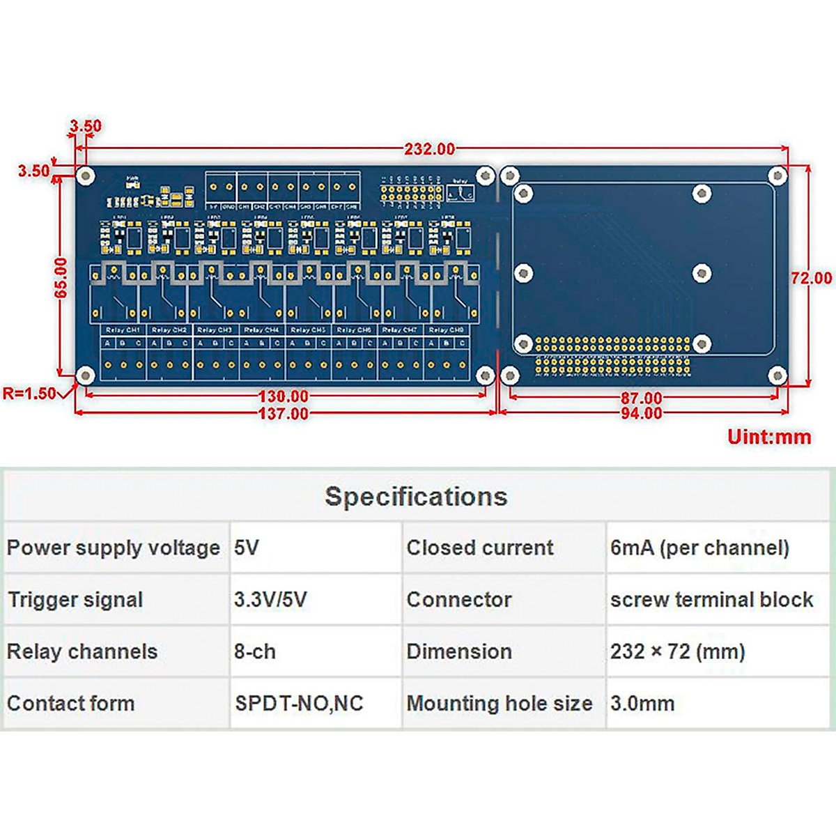 8 Channel Relay Module Board for Raspberry Pi 4B/3B+/3B/2B/A+/B+/Zero,Jetson Nano 8-CH Relays Loads up to 5A 250V AC or 5A 30V DC