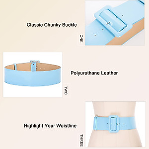 Hanna Nikole Vintage Patent Leather Wide Waist Belts for Women for Evening Dresses 4XL Blue