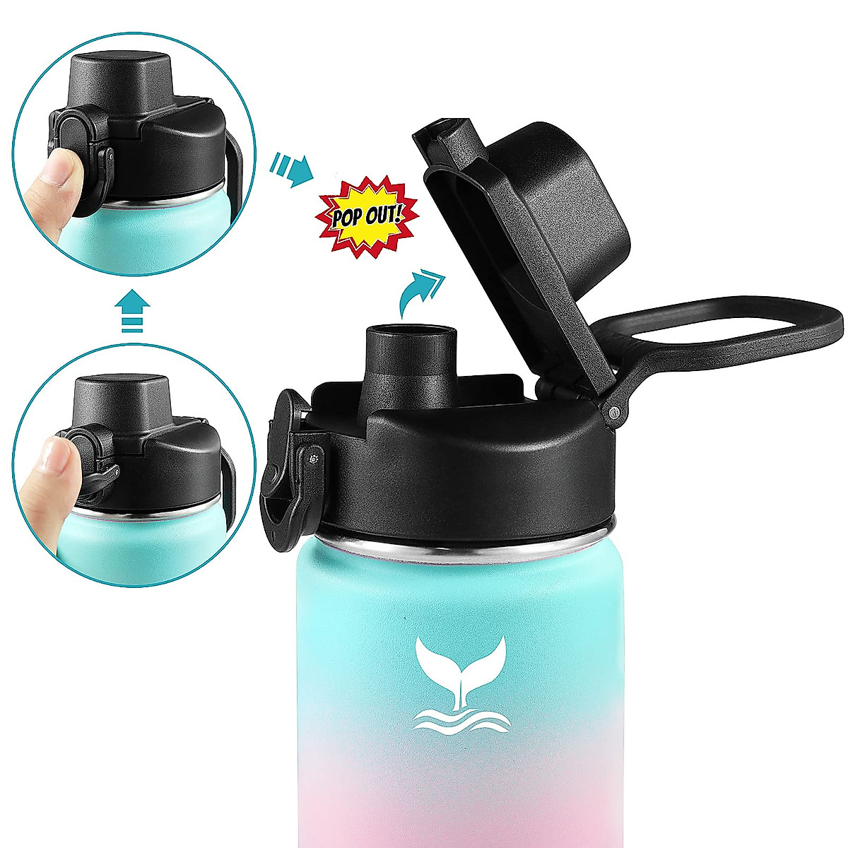 Vmini Push-Button Flip Lid, Compatible with Hydro Flask Wide Mouth Water Bottle, Wide and Rotating Handle, Easy to Carry - Leak-Proof, Compatible with Most Wide Mouth Water Bottles