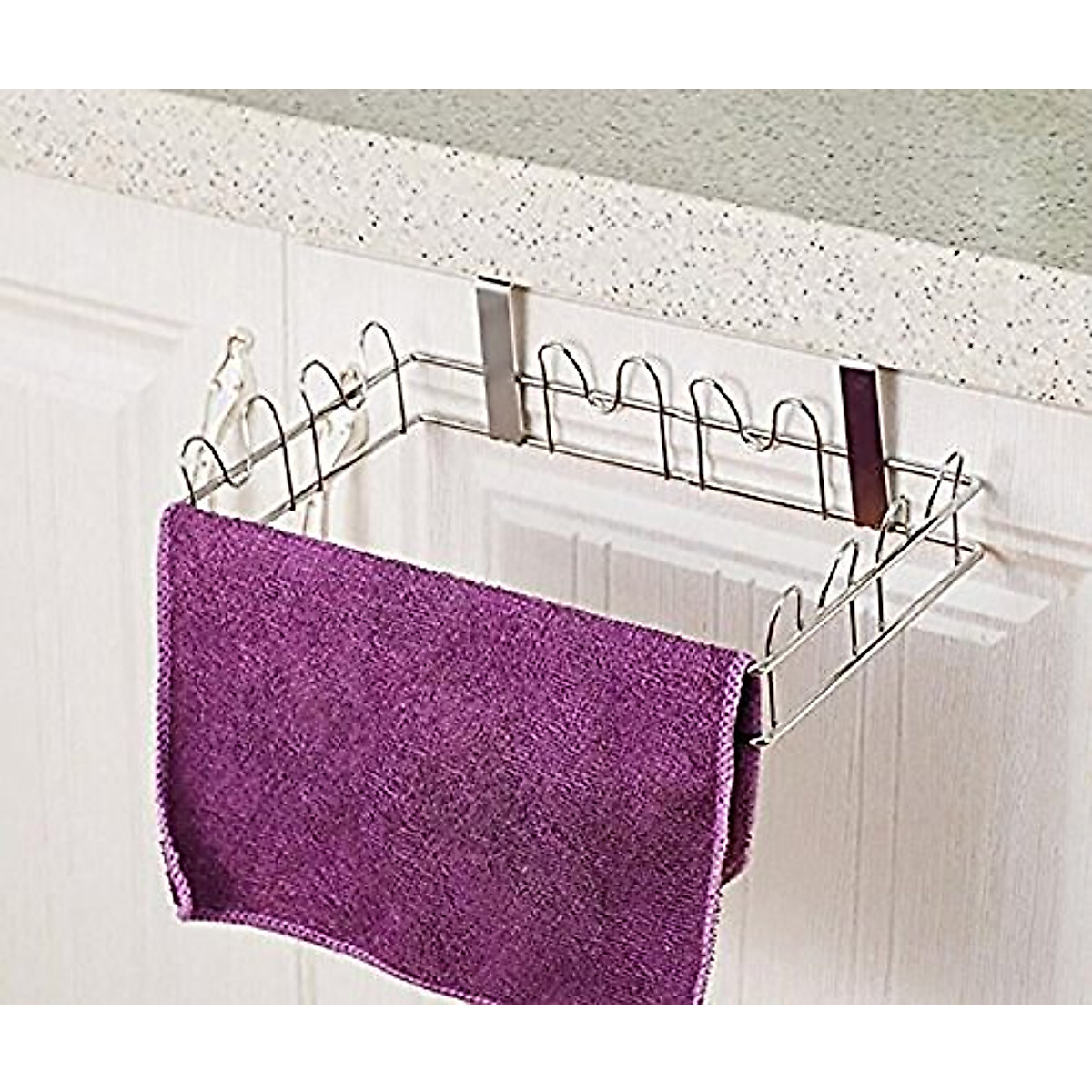 Mural Art Stainless Steel Trash Rack Garbage Bag Holder Door Back Type Multi-functional Kitchen Hook Hang Dishcloth After the Cabinet Door Frame