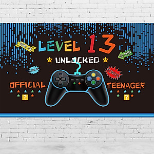 Video Game Birthday Decorations 8 9 10 11 12 13 14th Birthday Decorations for Boys Gaming Theme Photo Props Backdrop Banner Teenager Birthday Decoration (Level 13)