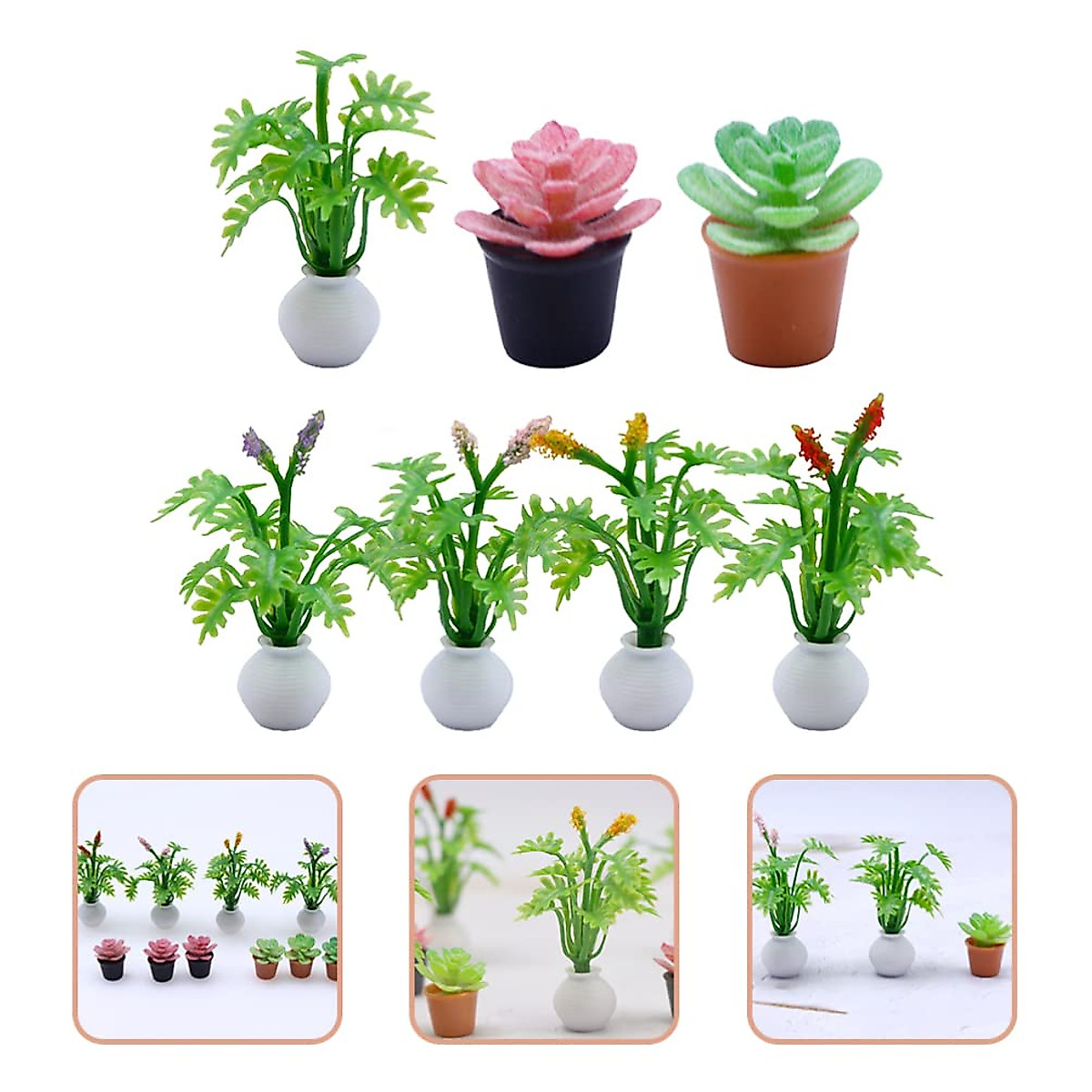 VOSAREA 7pcs Doll House Potted Plant Miniature Mini Verse Make It Mini Food Artificial Bonsai Decor Desk Topper Mini Foods Floral Decorations Mini House Prop Flowers Child Plastic Indoor