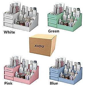 XIOU Makeup Desk Organizer with Drawers - Countertop Organizer for Cosmetics, Vanity Holder for Lipstick, Brushes, Lotions, Eyeshadow, Nail Polish and Jewelry (White)