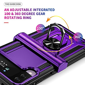 ONOLA for Samsung Galaxy Z Flip 4 Case, Galaxy Z Flip 3 Case with Hinge Protection and 360°Rotate Ring Magnetic Kickstand Heavy Duty Protective Case for Samsung Galaxy Z Flip 3/4 Phone (Purple)