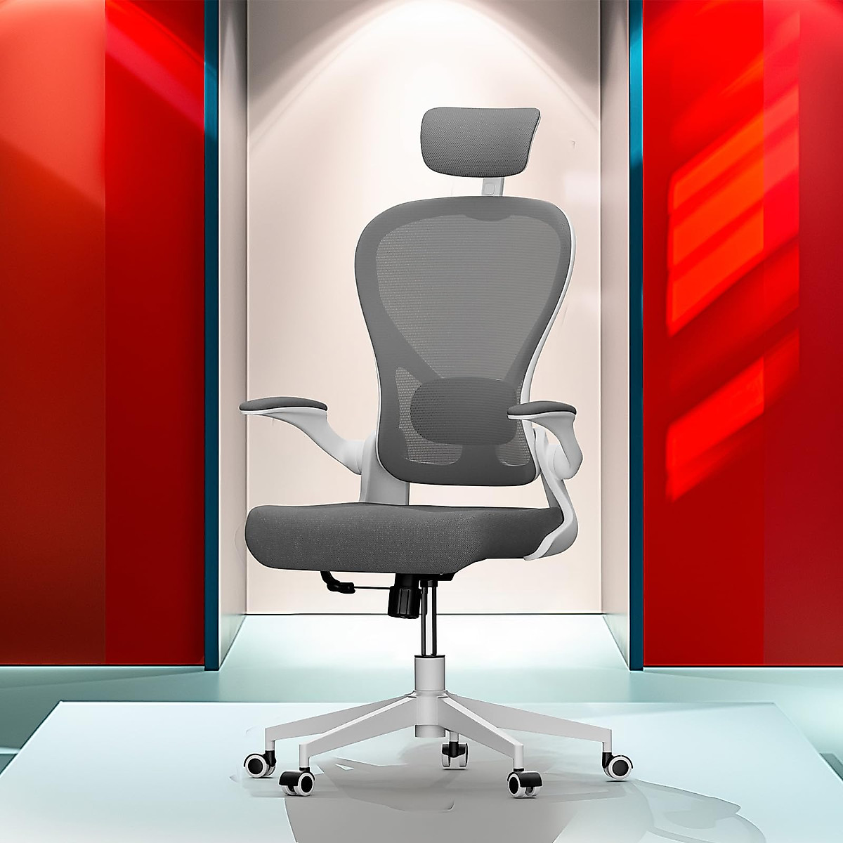 Frylr Heavy Duty Office Chair - Ergonomic Plus Size Desk Chair for Home Office Use, Supportive Mesh Design for Big and Tall People, 400lbs Capacity, Grey