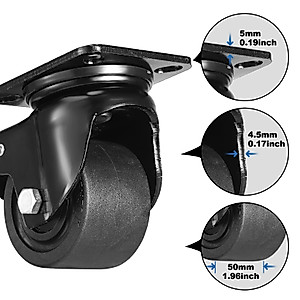 W B D WEIBIDA Plate Swivel Caster Wheels 3-inch Heavy Duty of 4400lbs, Low Gravity Center Design Black Caster Wheels with Brake, Durable & Quiet & Sturdy Nylon Wheels for Industrial, Set of 4