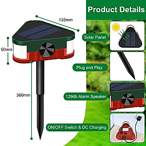 Solar Motion Alarm Outdoor Upgraded 360° Motion Detector & 3x129db Siren Lamp Super Loud Outdoor Motion Alarm 4 Work Modes Strobe Light with Remote