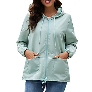 Zcfire Summer Thin Jackets Waterproof Raincoat Lightweight Breathable Rain Jacket Hooded Rain Coat Outdoor Light Green XL