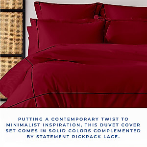Kotton Culture 3 Piece Luxe Geo Geometric Duvet Cover Set with Zipper Closure & Corner Ties 100% Egyptian Cotton Plush Modern 600 Thread Count (Burgundy, Oversized King)