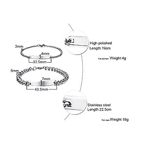 XUANPAI Couples Bracelets for Him and Her,Personalized Stainless Steel Curb Chain Bracelets,Custom Matching Bracelets for Couples Birthday Valentine's Day Christmas Gift for Women Men (Style02)