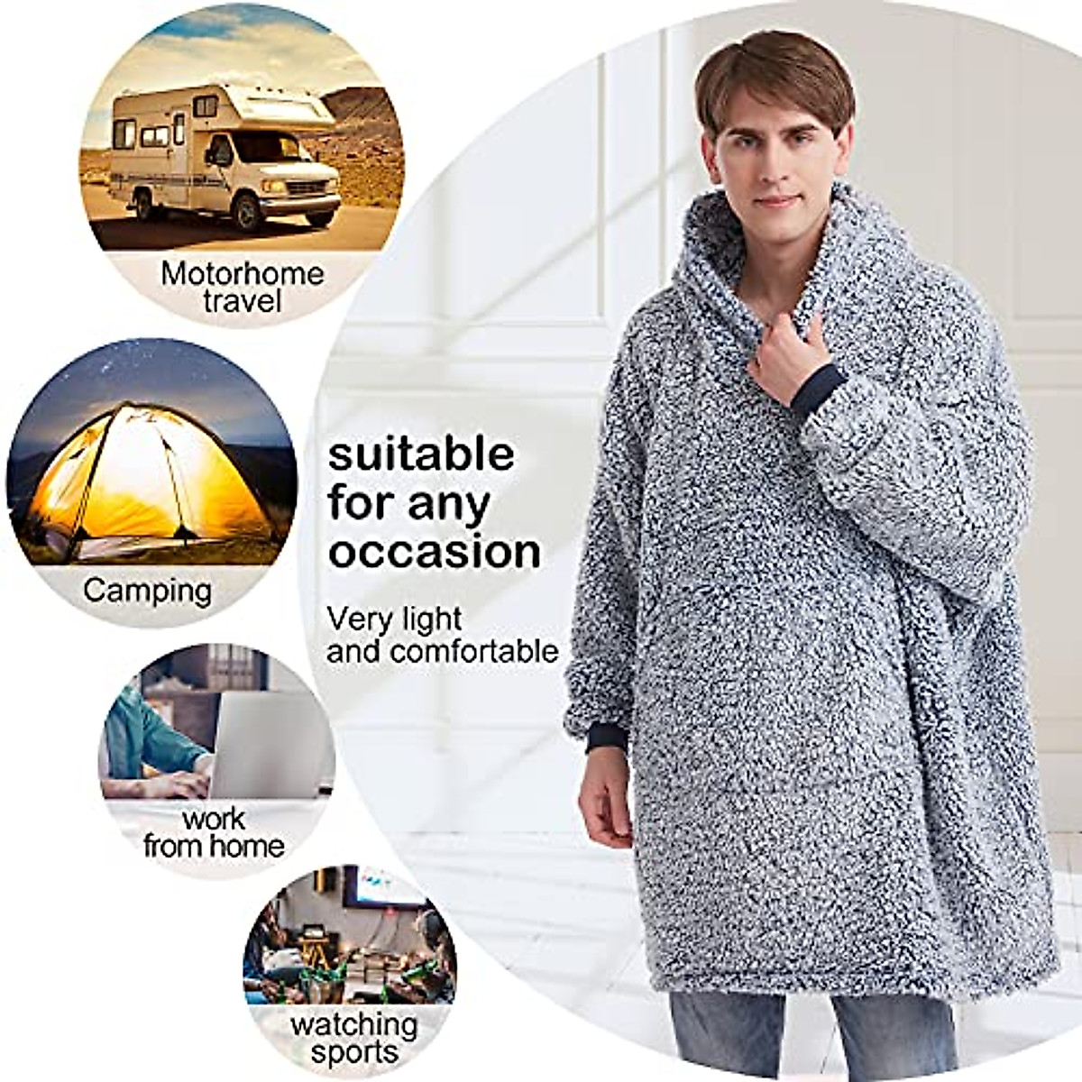 HORIMOTE HOME Cozy Sherpa Wearable Blanket Hoodie Mother s Day Gifts for Mom Gift Idea-Hooded Snuggle Blanket- Oversized Blanket Sweatshirt-Super Warm Light Weight, Blue