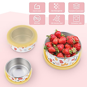 Yawbay Stainless Steel Snack Containers with Silicone Lids, Stackable Easy Open Leak Proof Snack Food Containers Metal Lunch Boxes for Office, Home, School and Travel (18oz/10oz/5.5oz)