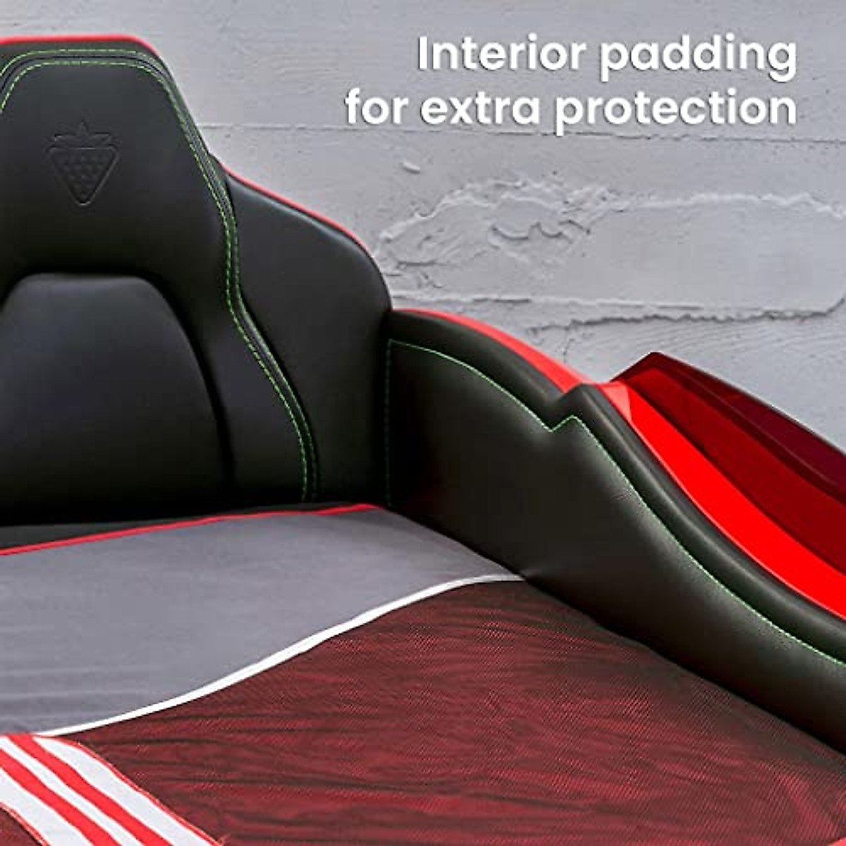 Cilek GTS EV Twin Race Car Bed, Remote Control, LED Lights, EV Sound FX, Vegan Leather Interior, License Plate, Red