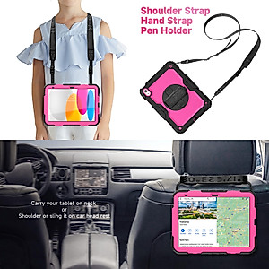 SIBEITU Case for iPad 10th Generation 10.9 inch 2022 with Screen Protector Pencil Holder, 3 Layer Shockproof Rugged Protective Case for iPad 10th Gen A2757/A2777 w/Kickstand & Shoulder Strap, Rose