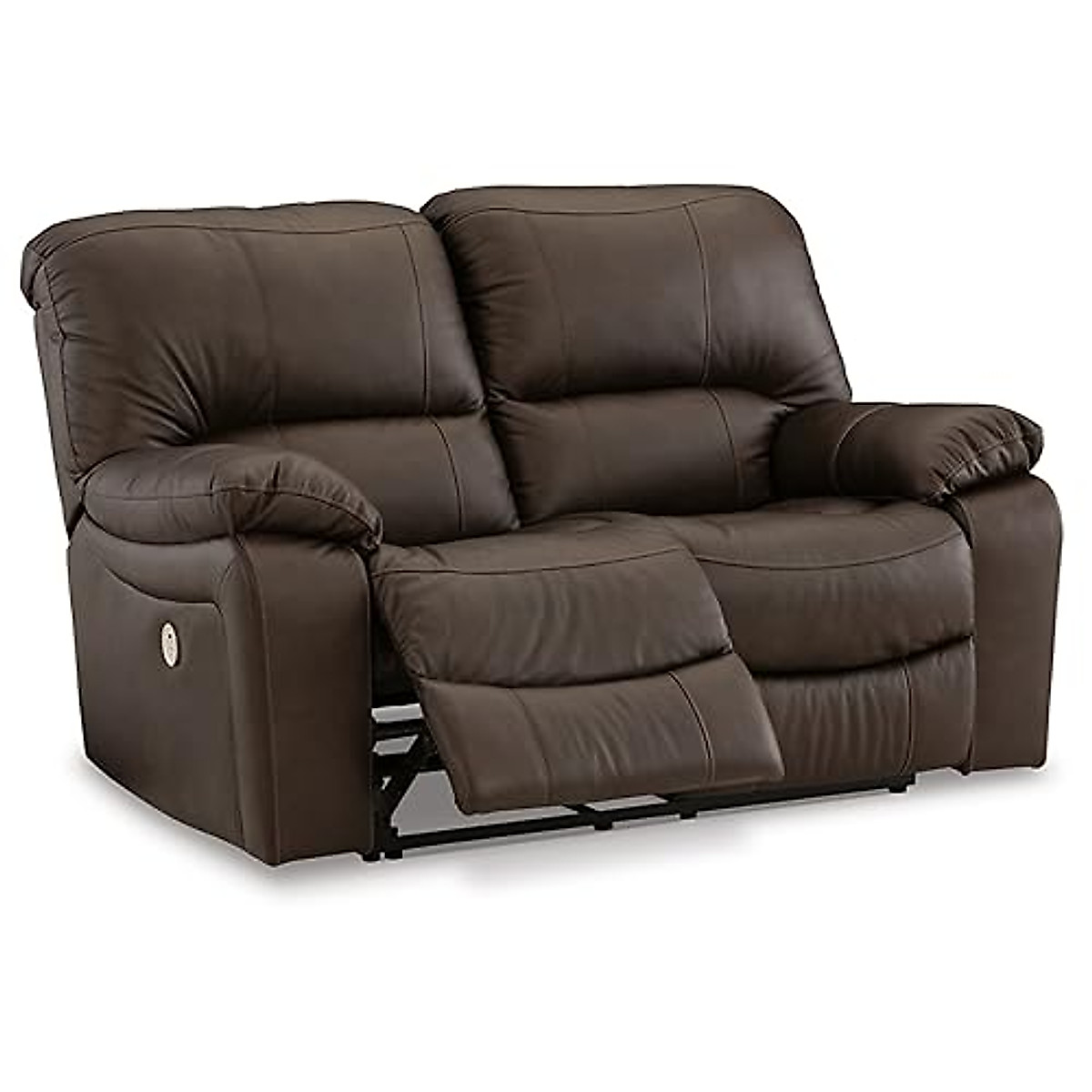 Signature Design by Ashley Leesworth Modern Leather Match Power Reclining Loveseat with USB Ports, Dark Brown