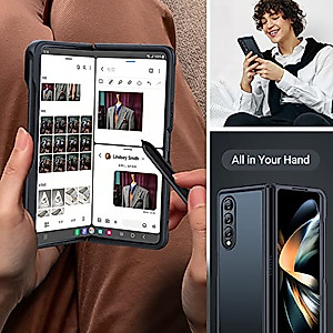 TORRAS Shockproof Galaxy Z Fold 4 Case, Military Grade, S Pen Slot, Translucent Matte, Slim Protective, 5G, Black