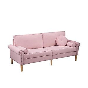 CDBBIB 77.56" Futon Sofa Couch,Mid-Century Loveseat,Corduroy Couch,Chaise Lounge Indoor,Couch and Loveseat Sets,Small Space Furniture Suitable for Living Rooms, Bedrooms, Apartments.(Pink)
