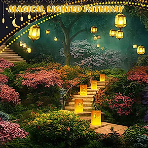 48 Pcs Eid White Luminary Bags Ramadan Mubarak Decoration Flame Resistant Bags Islamic Star Moon Reusable Luminary Paper Bags for Home Eid Party Wedding Birthday Decorations (Lights Not Included)