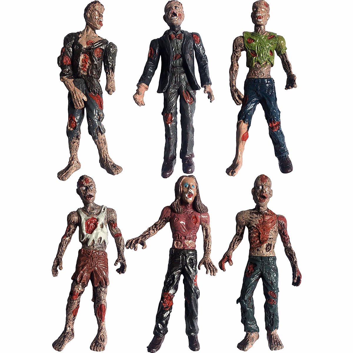 PowerTRC Toy Zombie Action Figures with Movable and Detachable Joints | Mini Zombie Figurines | Great for Presents, Decoration, and Party Favors | Pack of 6, 4 Inches Tall Zombies