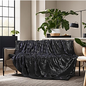 inchgrass Luxury Faux Fur Throw Blanket Mink Fur Warm Blanket for Couch Sofa Decor Bedding Room (Black, 60"x70")