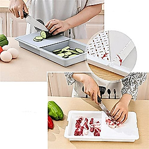 GULRUH Wood Cutting Boards for Kitchen, Foldable Food Cutting Board 3 in 1 Cutting Board Plastic Basket Drain Tray Multifunctional Kitchen Table Durable and Non-Greasy Kitchen Tool (Color : White)